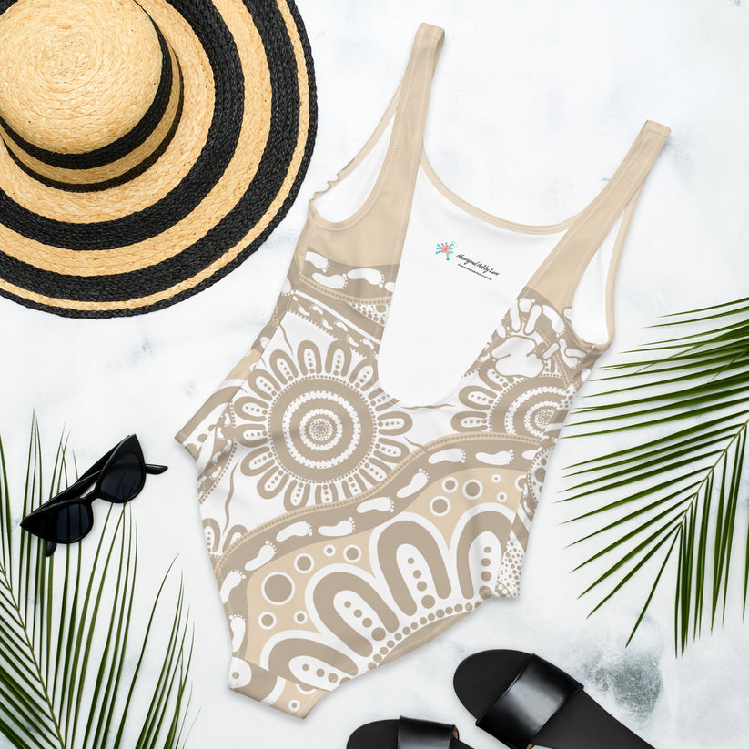 Aboriginal Clothing - Gathering and Pathways Brown One-Piece Swimsuit ...