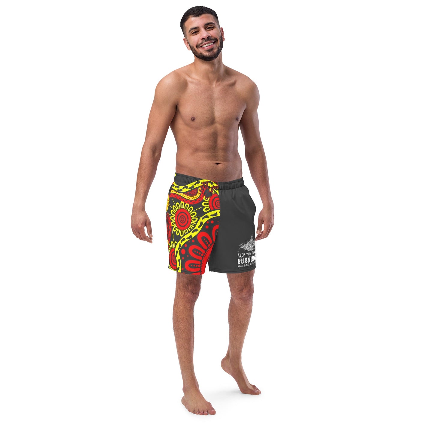 Aboriginal Clothing - NAIDOC 2024 Men's Black, Red and Yellow Swim ...