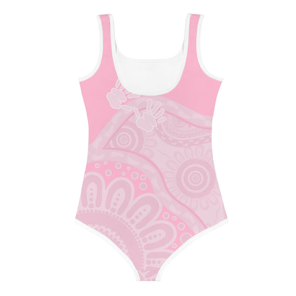 Aboriginal Clothing - Gathering and Pathways Pink Kids Swimsuit ...