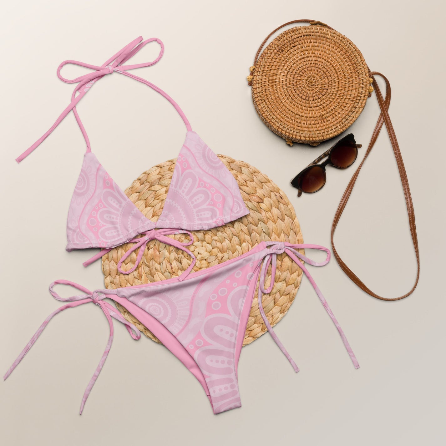 Aboriginal Clothing - Gathering and Pathways Pink String Bikini ...